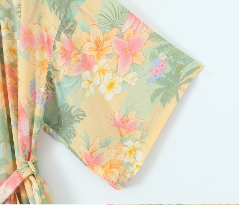Palm Beach Boho Floral Print Maxi Robe – Queen Boheme