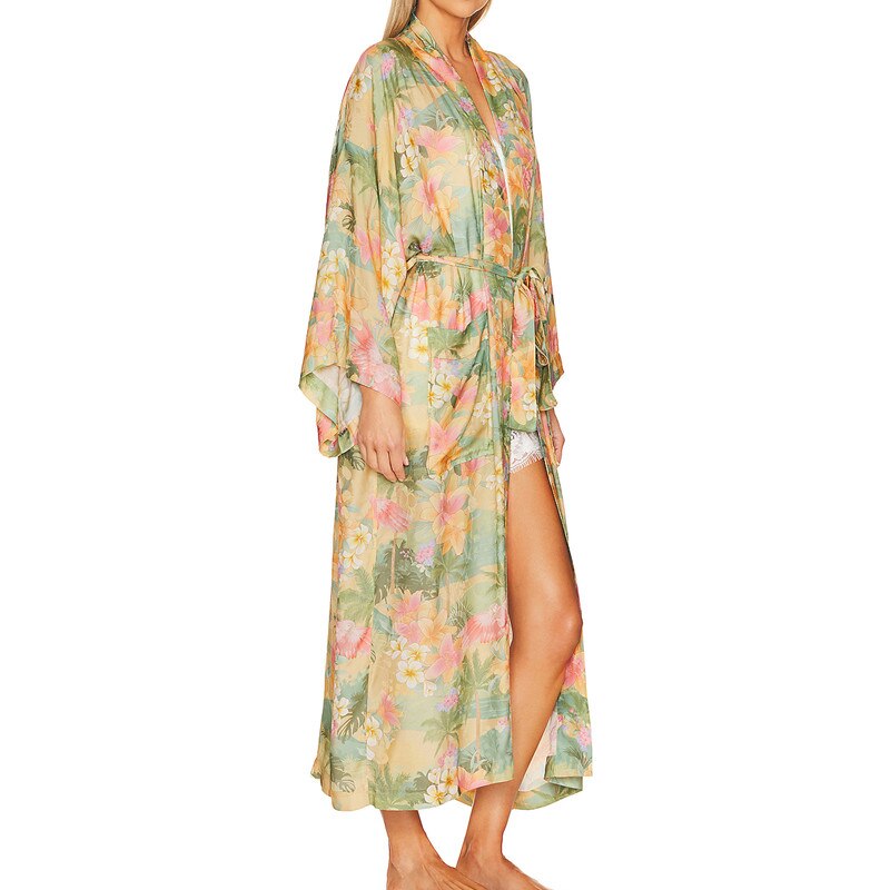 Palm Beach Boho Floral Print Maxi Robe – Queen Boheme