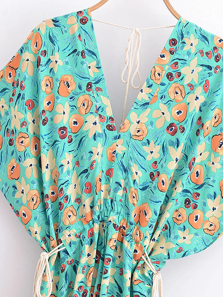 Evergreen Floral Boho Floral Print Midi Dress – Queen Boheme