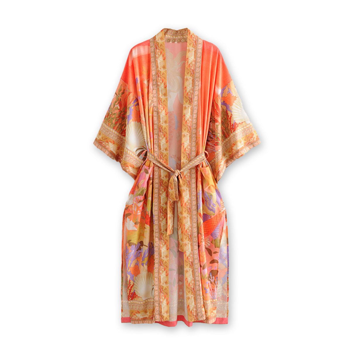 Mermaid Paradise Orange Boho Maxi Robe – Queen Boheme
