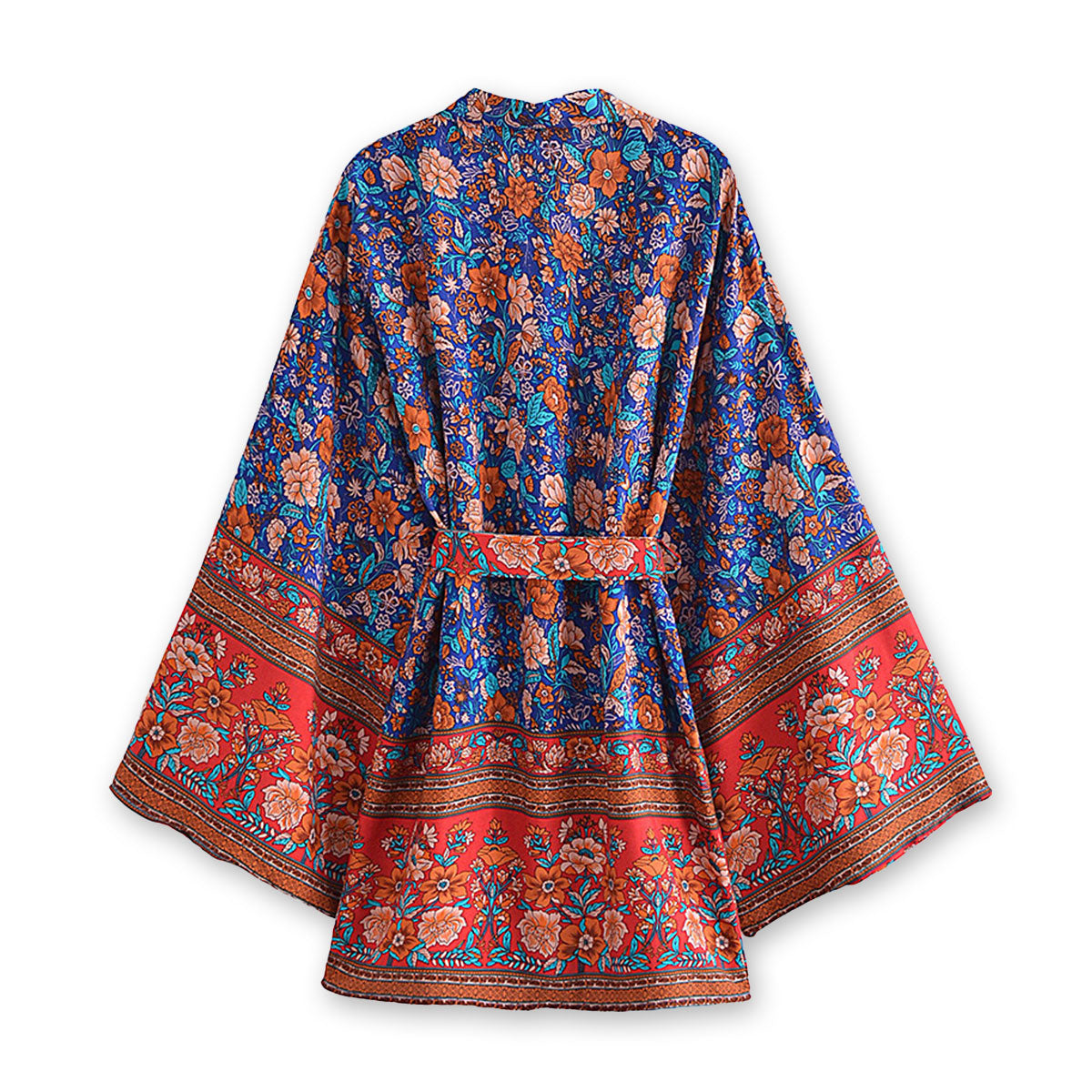Sapphire Blue Boho Floral Print Short Robe – Queen Boheme