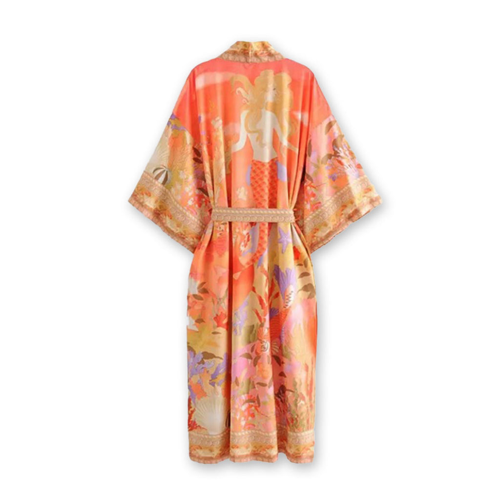 Mermaid Paradise Orange Boho Maxi Robe – Queen Boheme