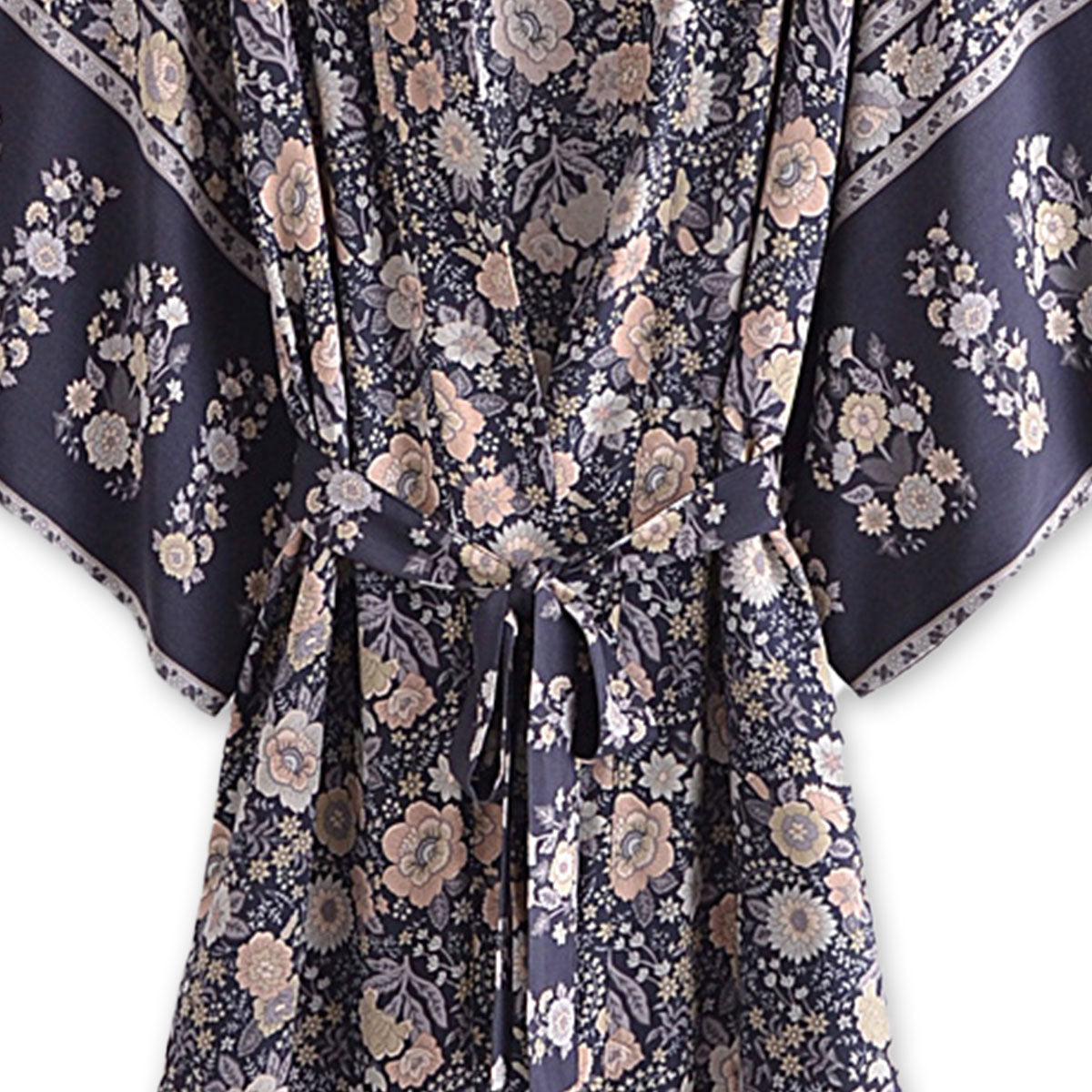 Nightfall Blue Boho Floral Print Maxi Robe – Queen Boheme