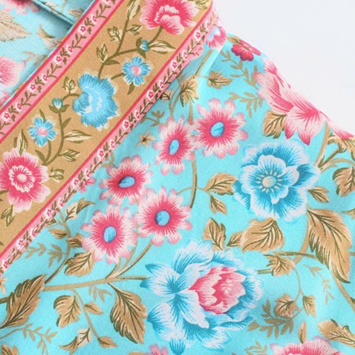 Sea Glass Blue Boho Floral Print Midi Robe – Queen Boheme