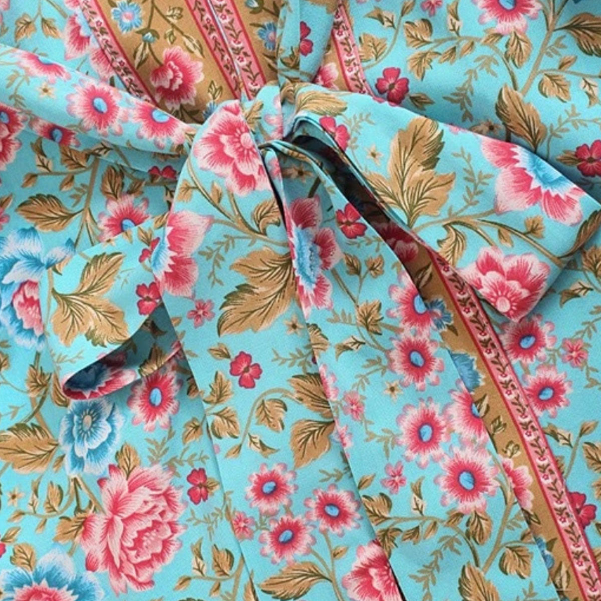 Sea Glass Blue Boho Floral Print Midi Robe – Queen Boheme
