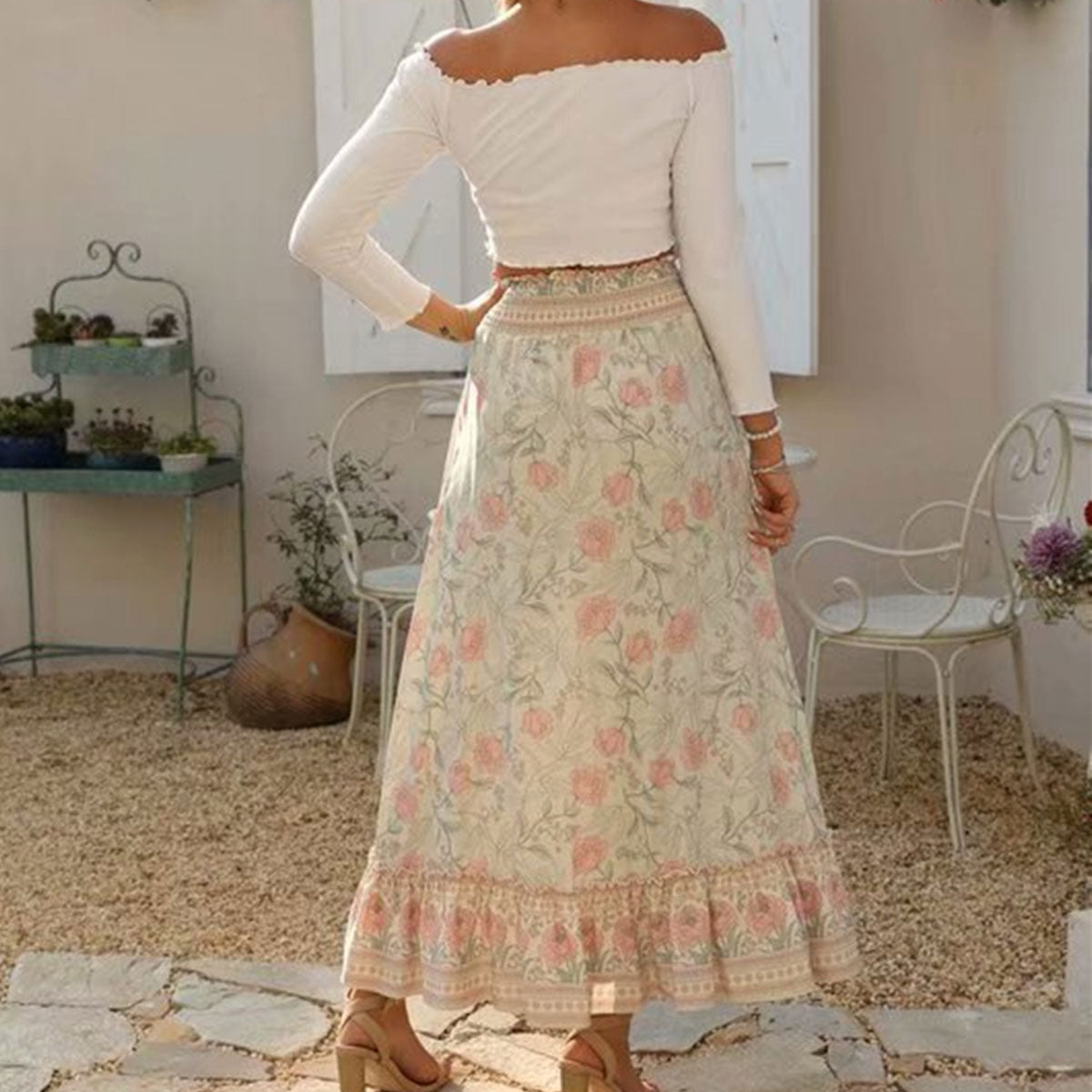 Pearl Blush Floral Print Boho Maxi Skirt – Queen Boheme