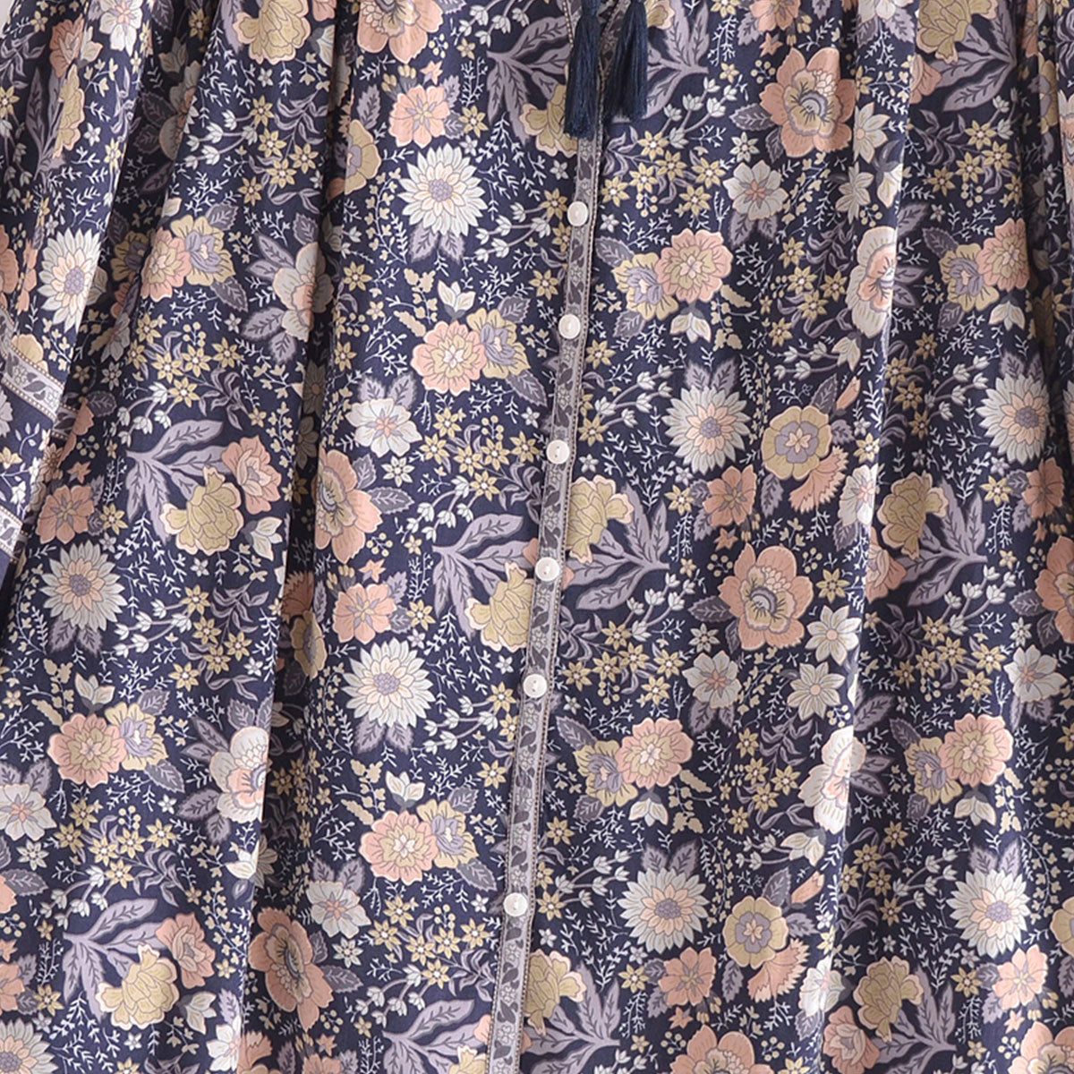 Midnight Blue Boho Floral Print Long Sleeve Blouse – Queen Boheme